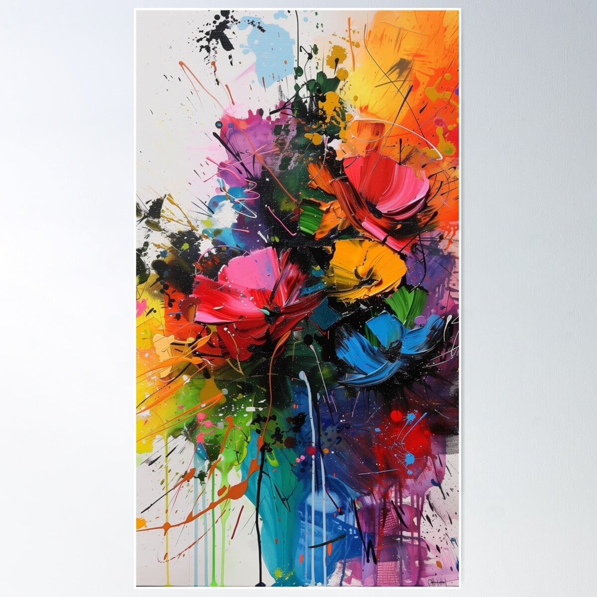 Abstract Flower Paint Splatter Poster Wall Art, Modern Wall Decor For ...