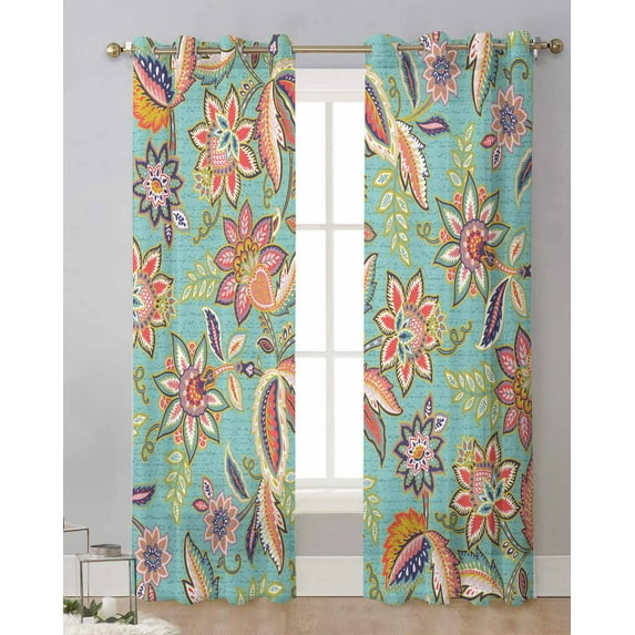 Abstract Flower Paisley Ethnic Leaves Vintage Voile Curtain Window ...