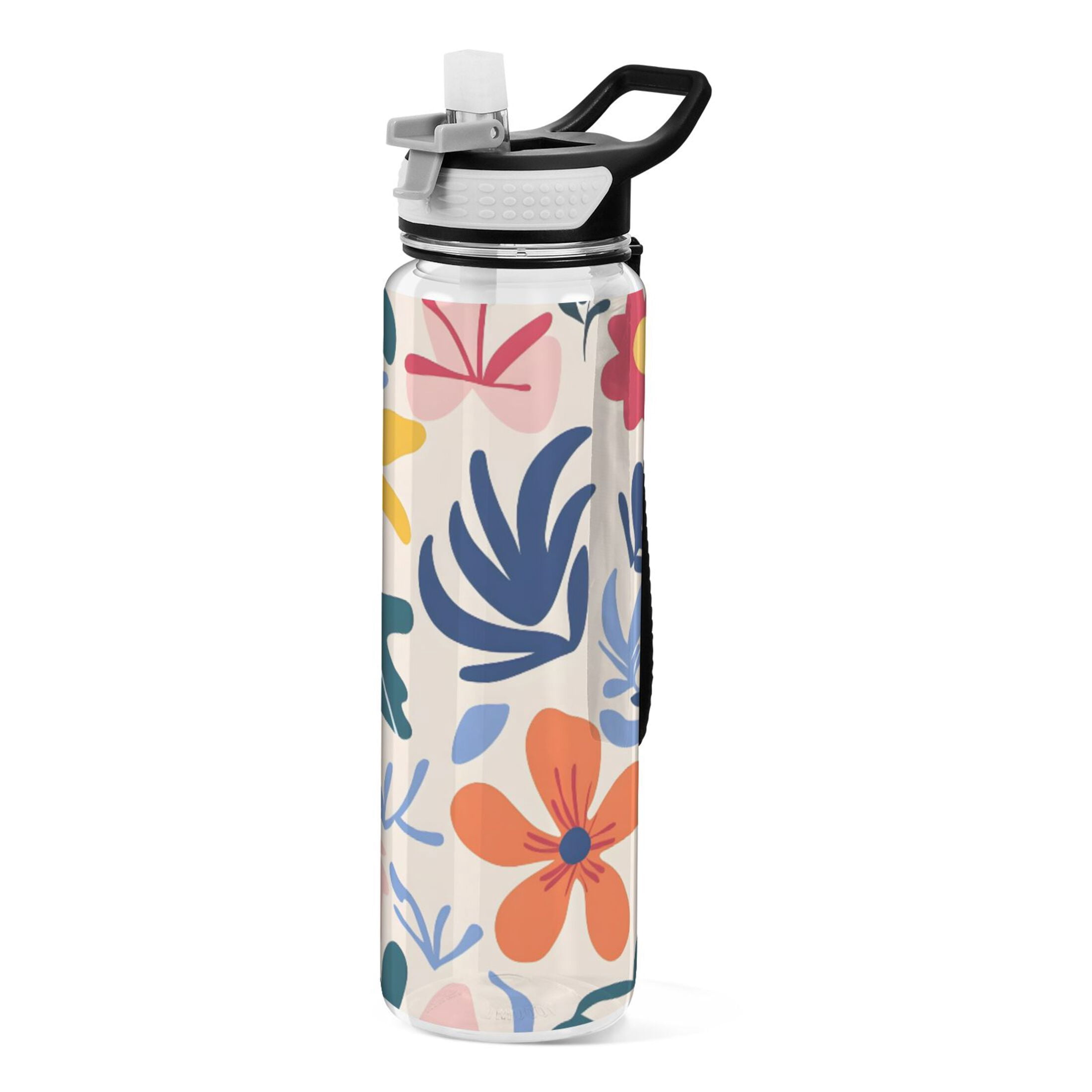 Abstract Flower Pattern Sport Water Bottle Tritan with Straw 1000ml ...