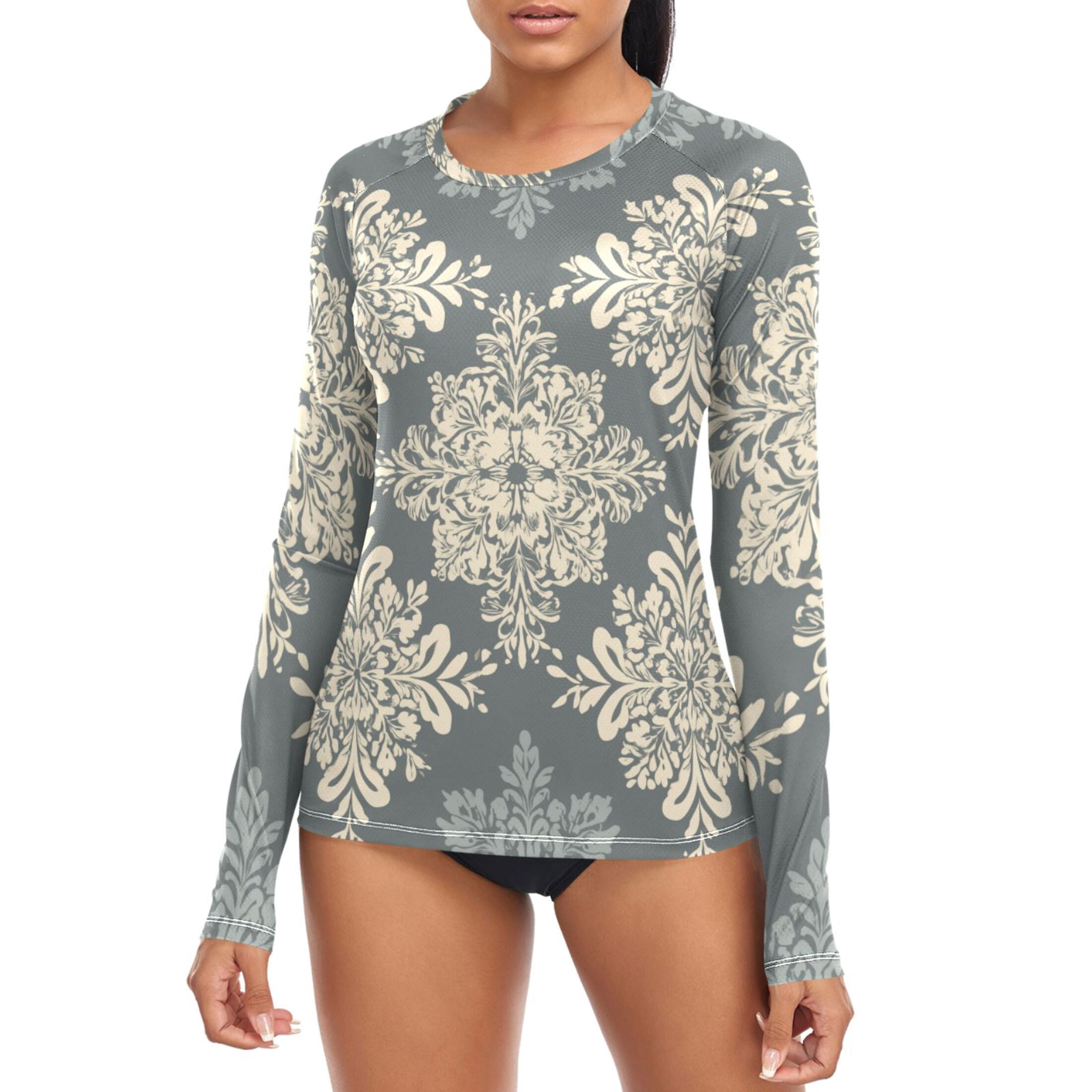 Abstract Flower Pattern Symmetrical Women's Rash Guard Shirts UPF 50 ...