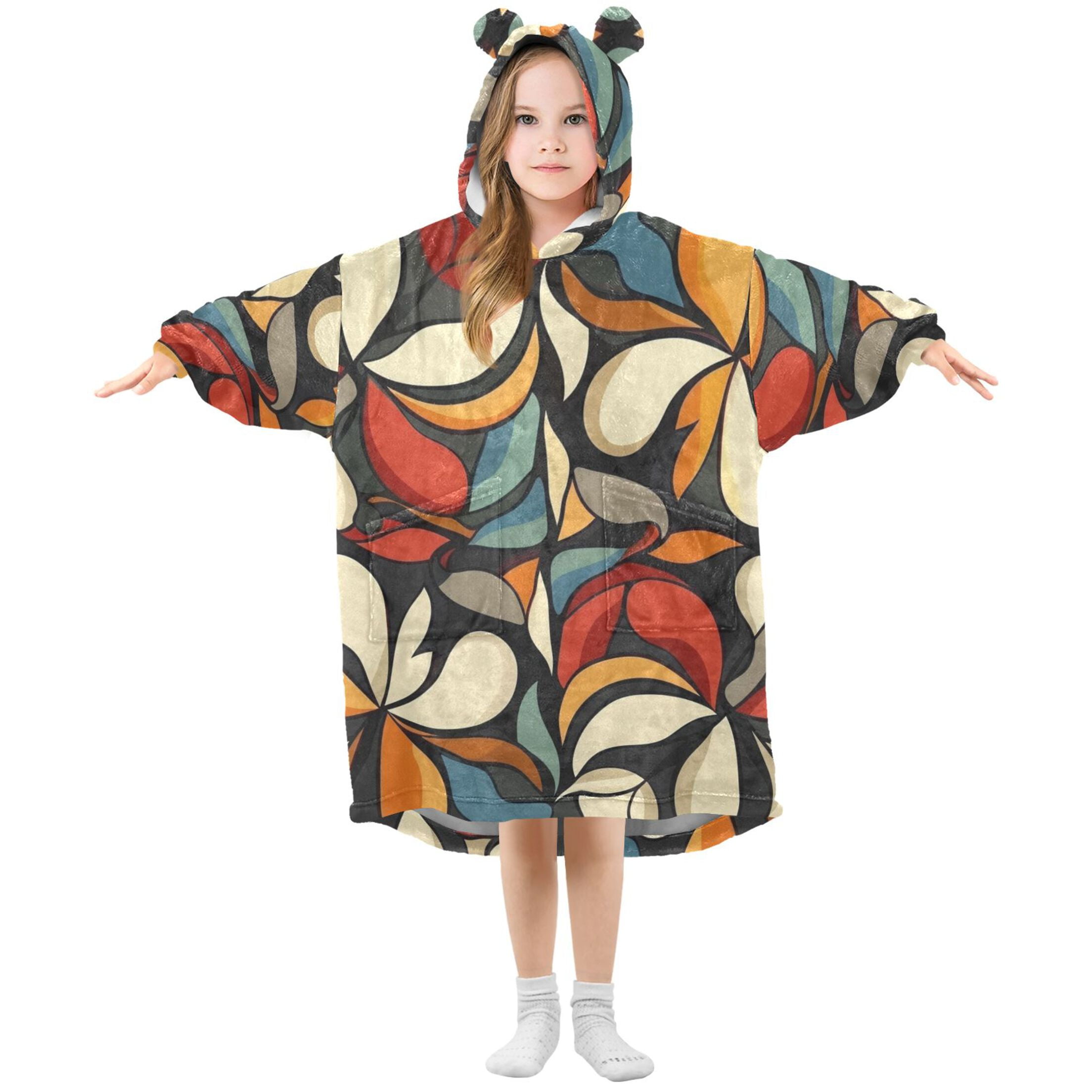 Abstract Flower Patterns Flannel Wearable Blankets Hooded Design Long ...