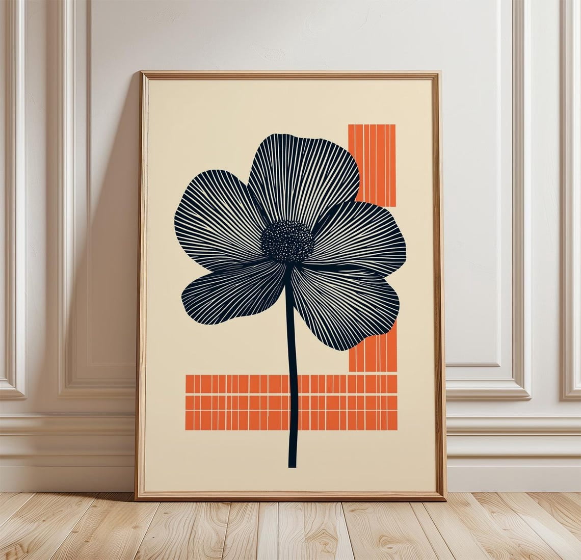 Abstract Flower Poster Blue Line Botanical Wall Art Modern Floral ...