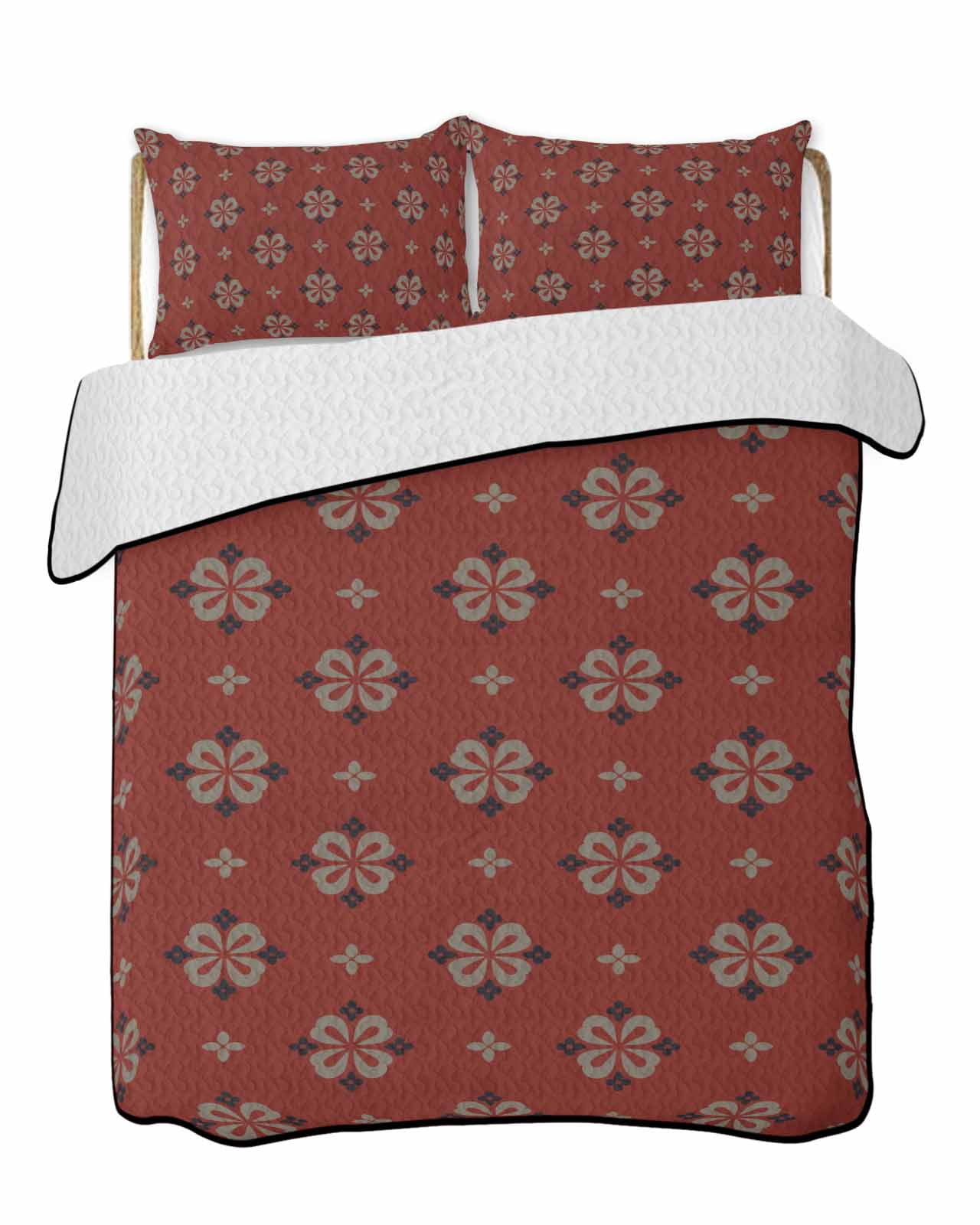 Abstract Flower Quilts Bedding Set Queen Size Vintage Geometric Dark ...