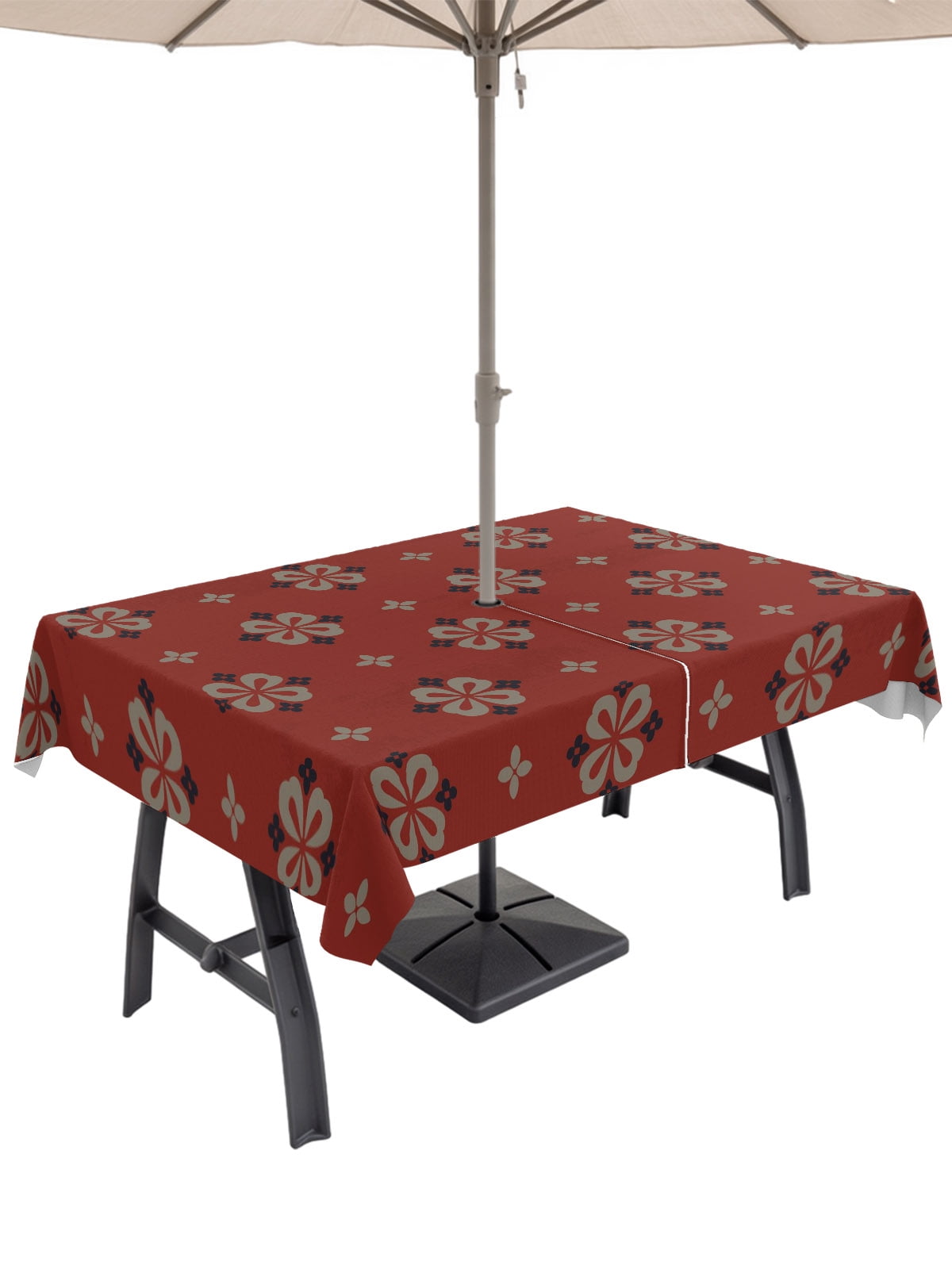Abstract Flower Rectangle Outdoor Tablecloth with Umbrella Hole Vintage ...