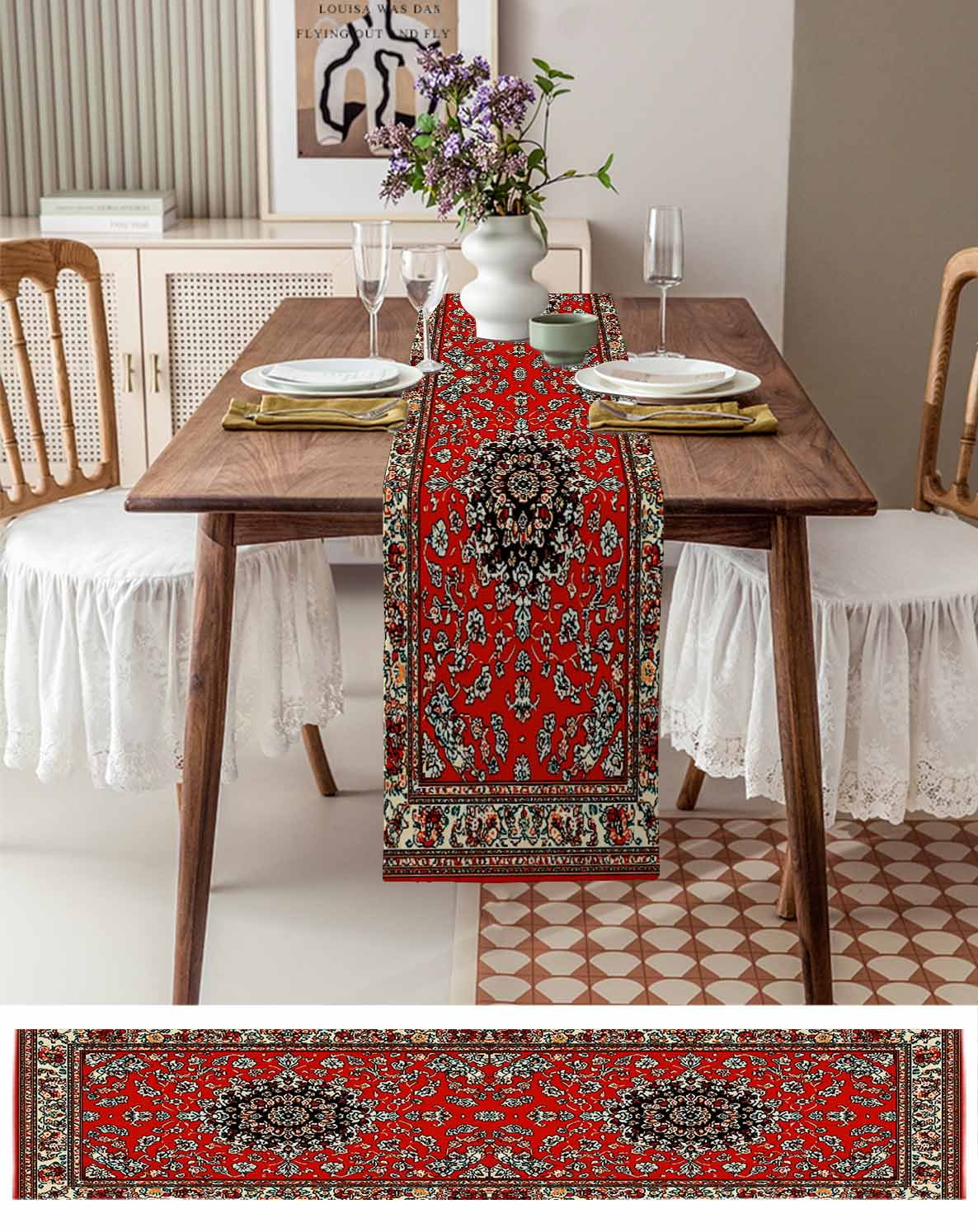 Abstract Flower Retro Ethnic Style Table Runner 13x90in Non-Slip Cotton ...