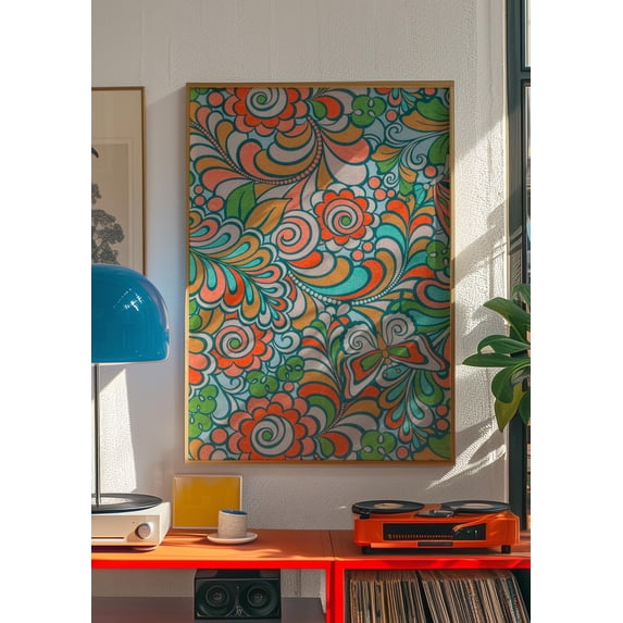 Abstract Flower Retro Psychedelic Wall Art, Unframed Canvas 24x36in ...