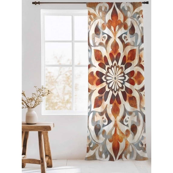 Abstract Flower Sheer Curtains 108 Inch Long 1 Panel Retro Red Brown ...