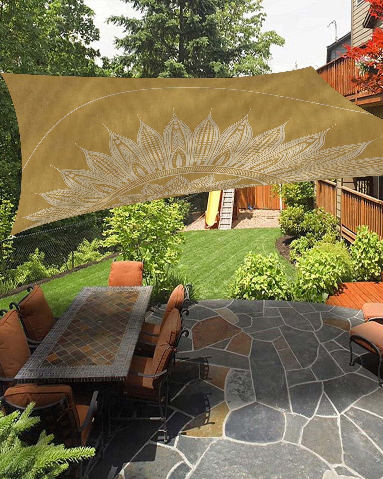 Abstract Flower Sun Shade Sail 8'X10' Orange Sunflower UV Block Outdoor ...
