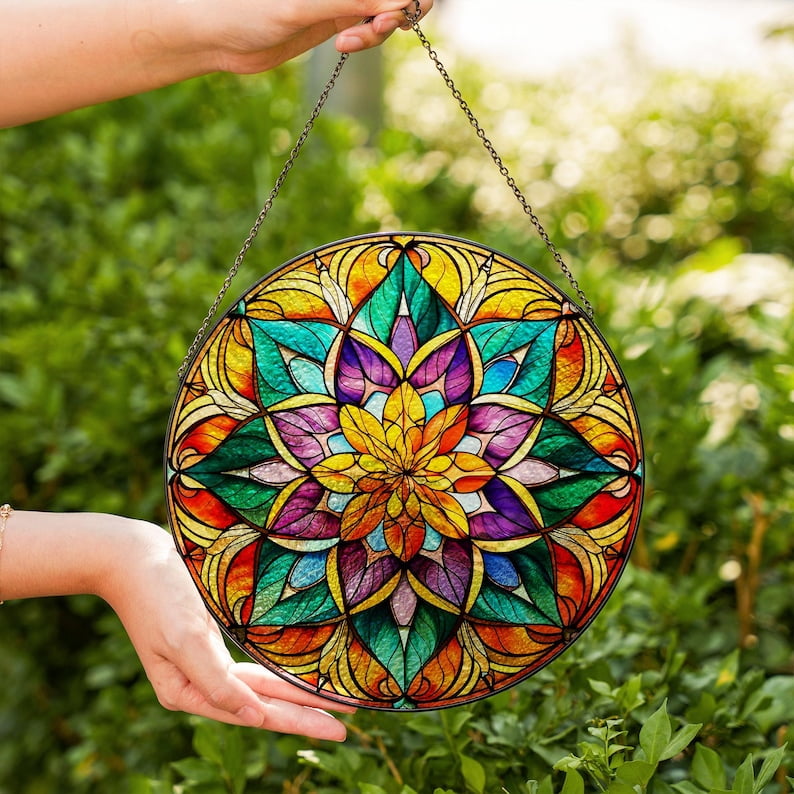 Abstract Flower Suncatcher Stained Glass Suncatcher, Perfect for Home & Garden, Glass Window ...
