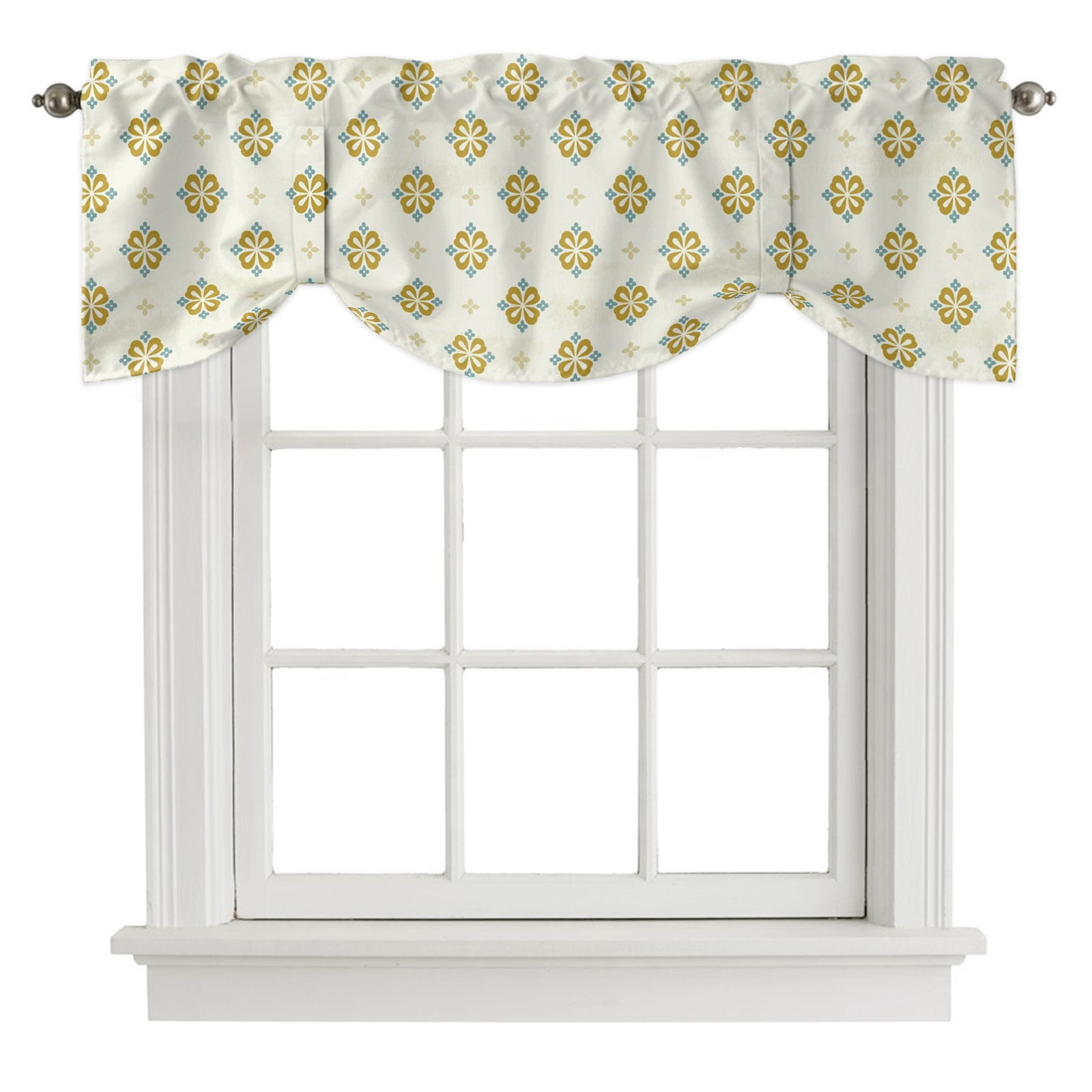 Abstract Flower Tie Up Valance Curtains Vintage Geometric Yellow ...