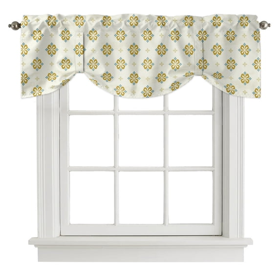Abstract Flower Tie Up Valance Curtains Vintage Geometric Yellow ...