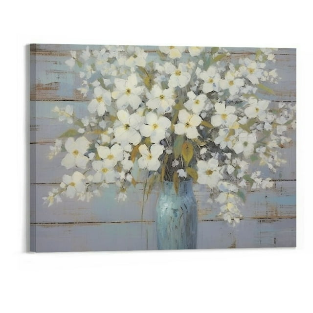 Abstract Flower Wall Art Canvas: Rustic Blossom Floral Painting Hand ...