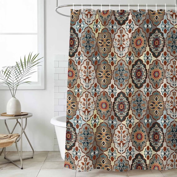 Abstract Flower,Waterproof Fabric Shower Curtain,Oriental Bohemia Brown ...