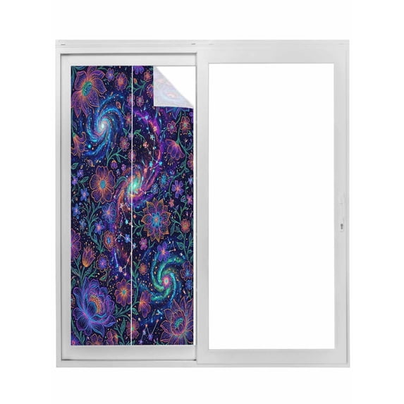 Abstract Flower Window Privacy Film, Blue Purple Stars Sky Floral Leaf ...