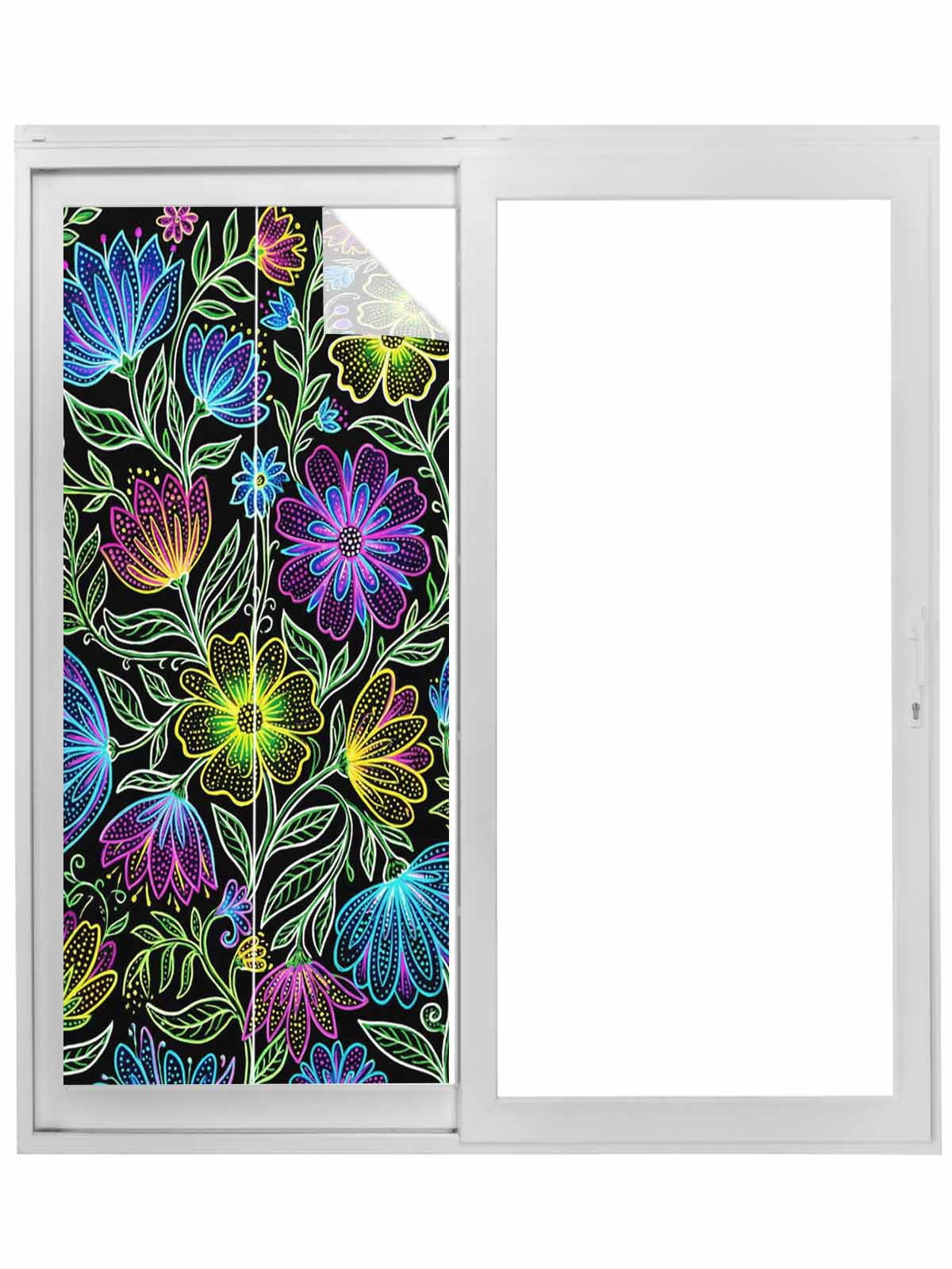 Abstract Flower Window Privacy Film, Geometric Colorful Floral Leaf ...