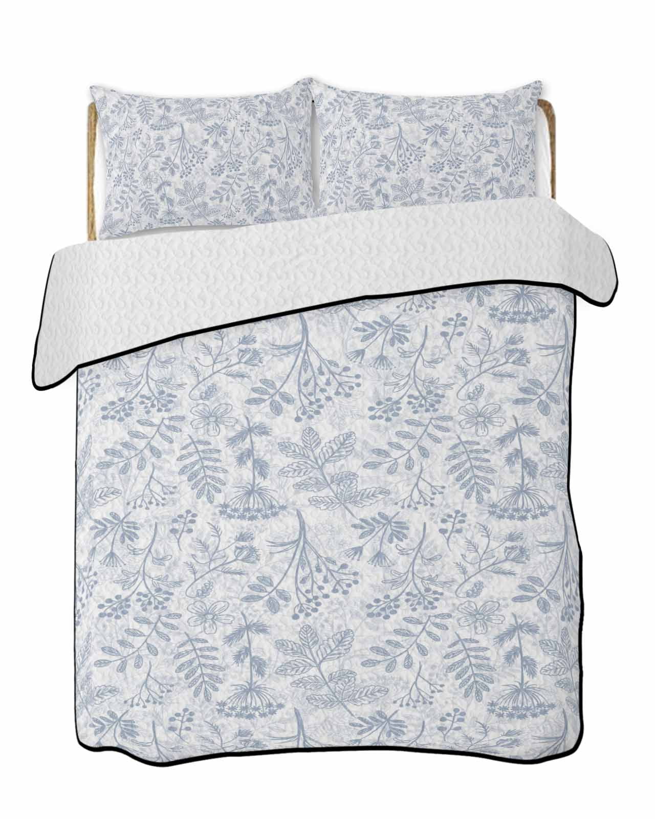 Abstract Flowers 3 Pieces Quilt Set, 1 Quilt with 2 Shams, Light Blue ...