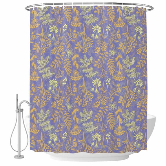 Abstract Flowers Bathroom Shower Curtains with Hooks, Orange Yellow ...