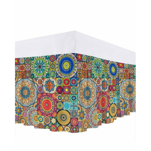 Abstract Flowers Bed Skirt Queen Size 18 Inch Drop, Ethnic Style ...