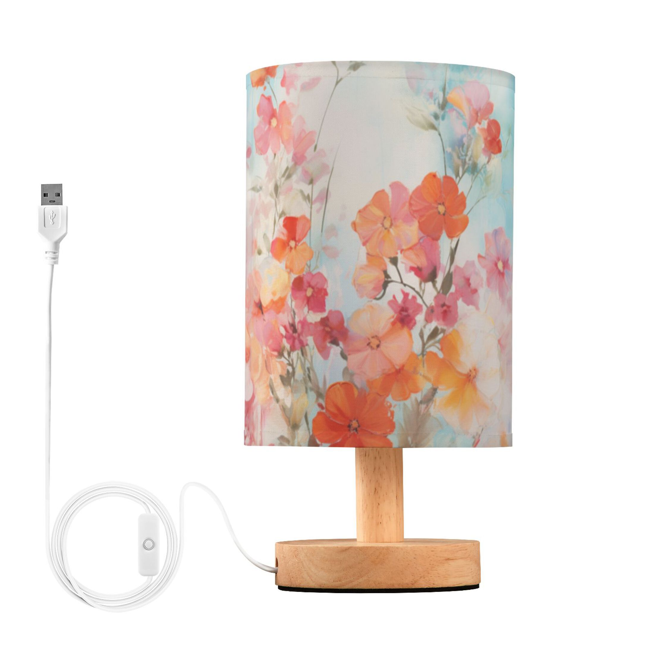 Abstract Flowers Bedside Table Lamp LED Warm Lights with USB Charging ...