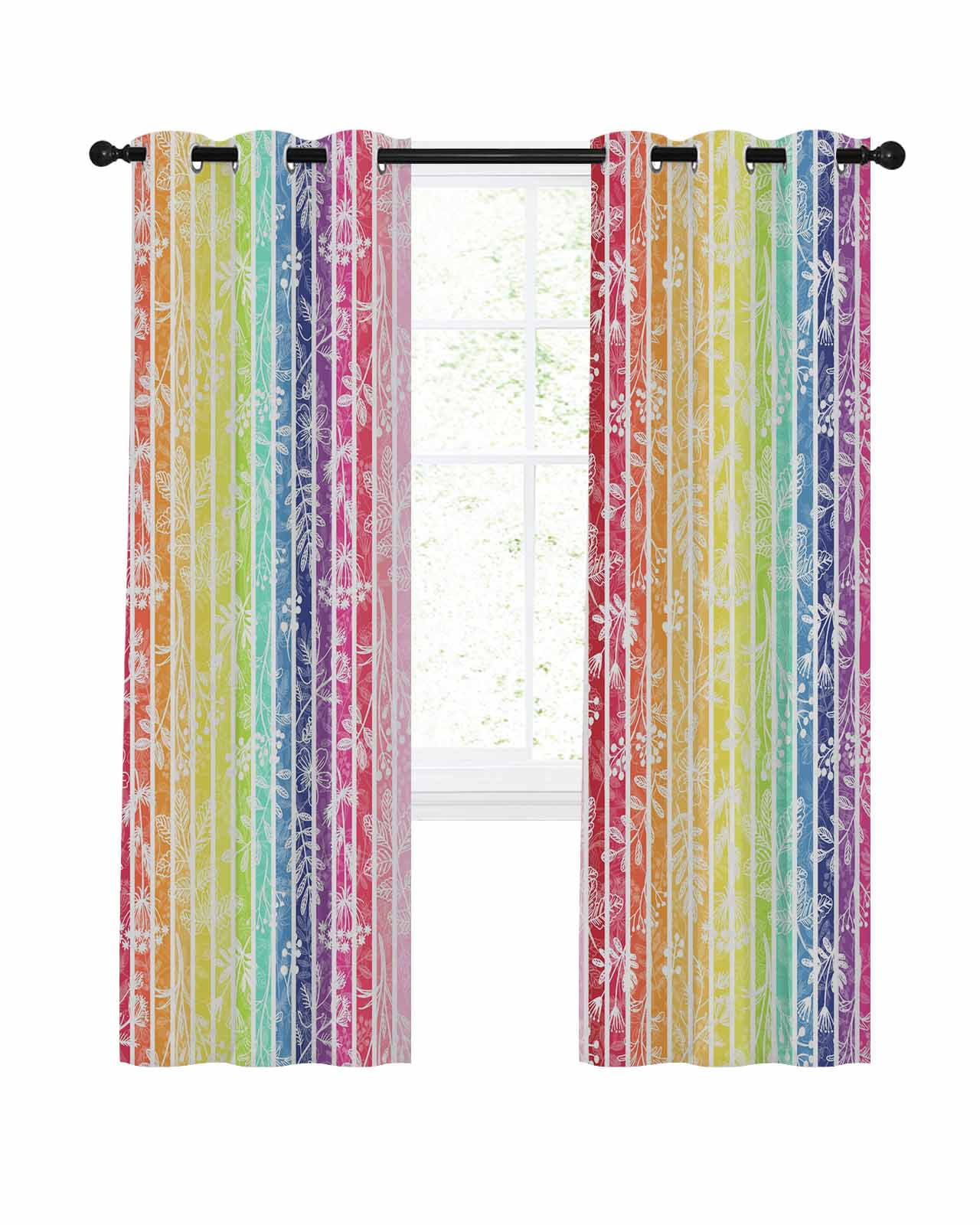 Abstract Flowers Blackout Curtains 72 Inch Length White Dandelion ...