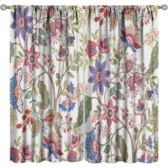 Abstract Flowers Blackout Curtains, Rustic Plant Boho Farmhouse Floral ...