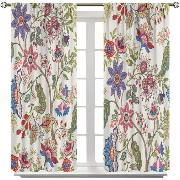 Abstract Flowers Blackout Curtains, Rustic Plant Boho Farmhouse Floral ...