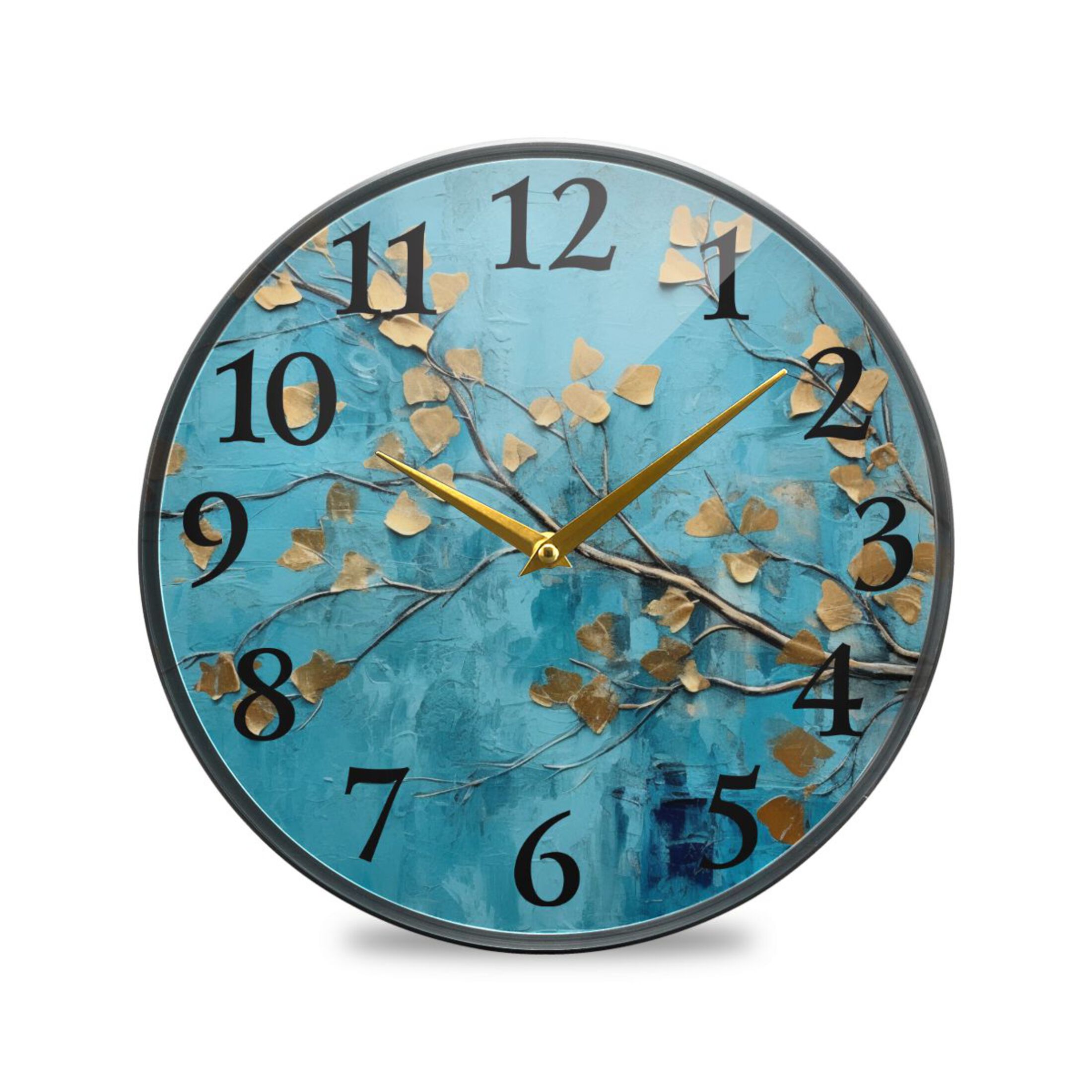 Abstract Flowers Blue Wall Clocks Battery Operated 9.5 Inch Round Clock ...