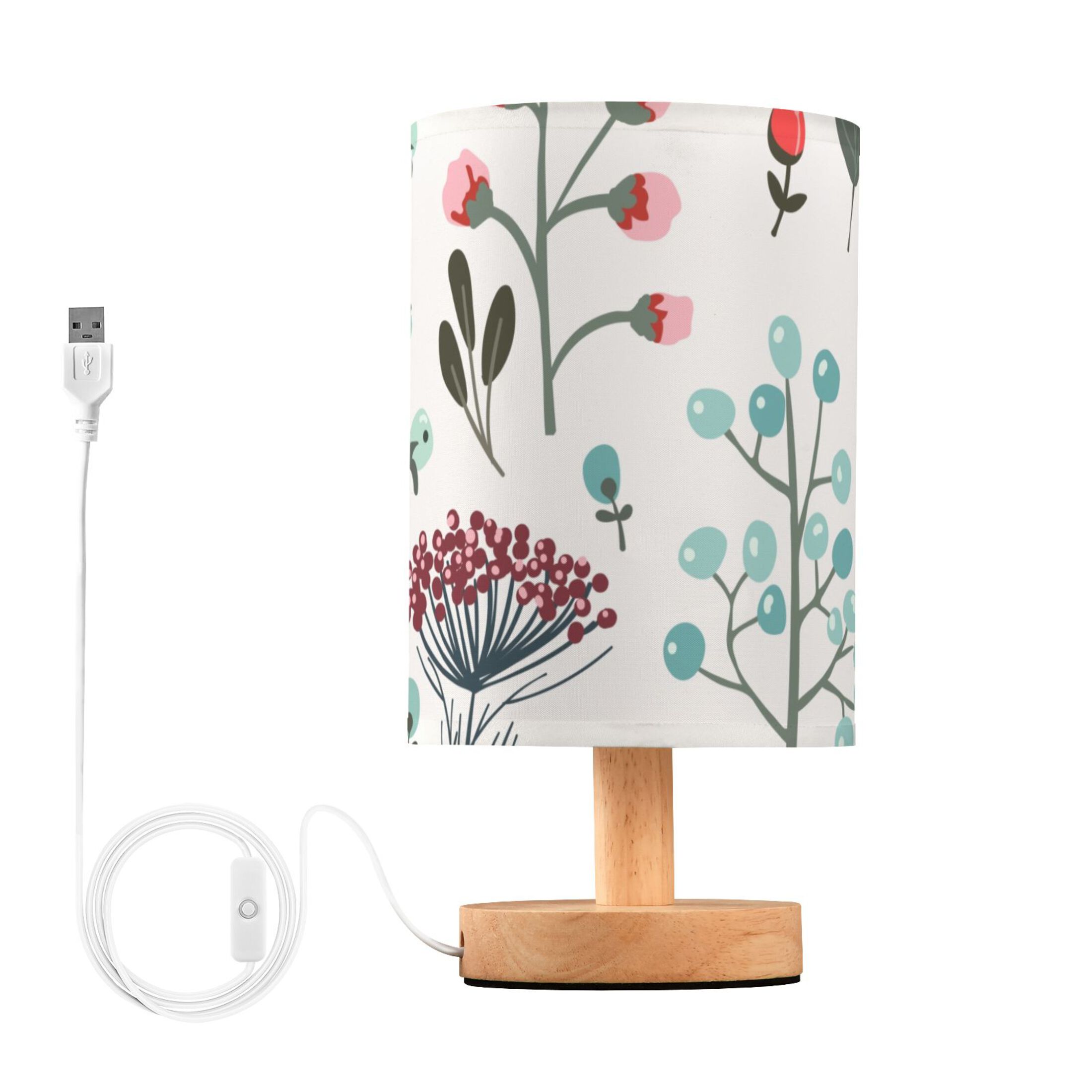 Abstract Flowers Botanical Bedside Table Lamp LED Warm Lights with USB ...