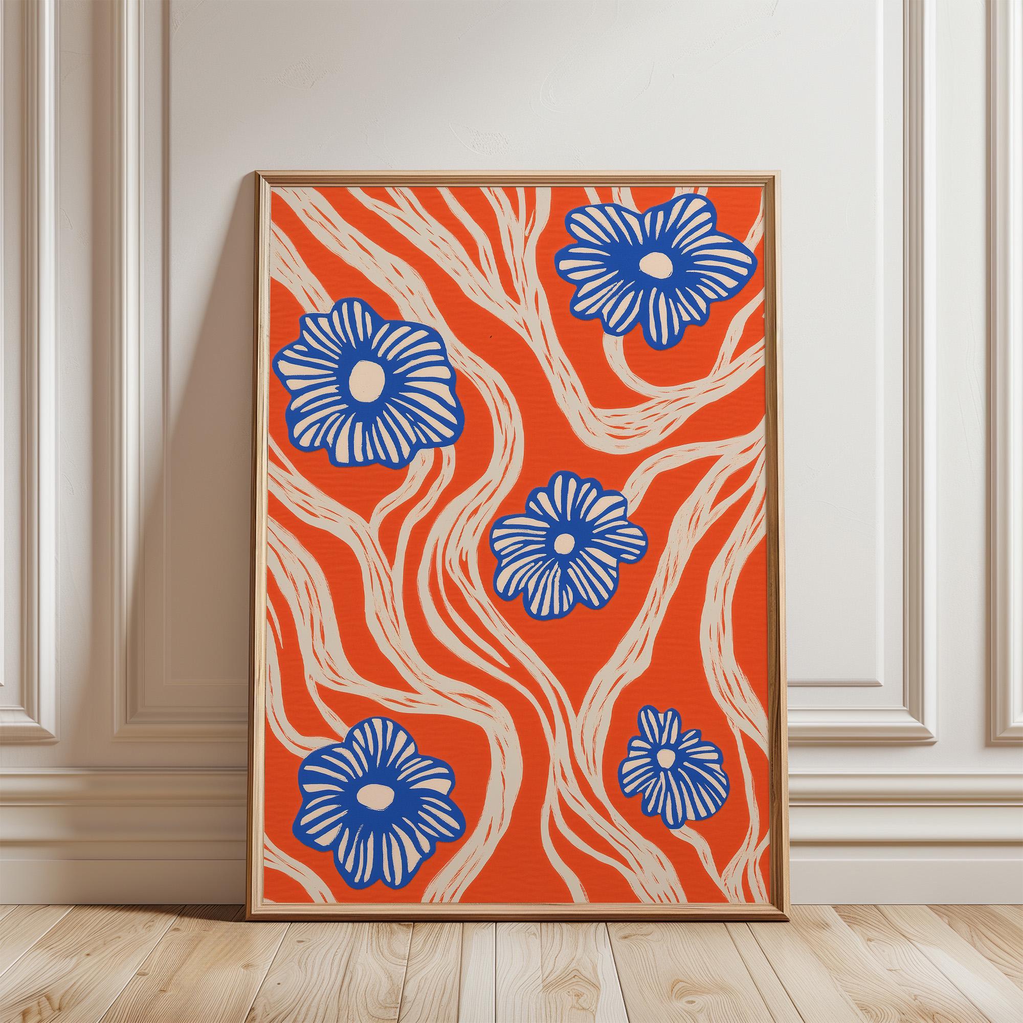 Abstract Flowers Botanical Vintage Print • Red White Retro Flower ...