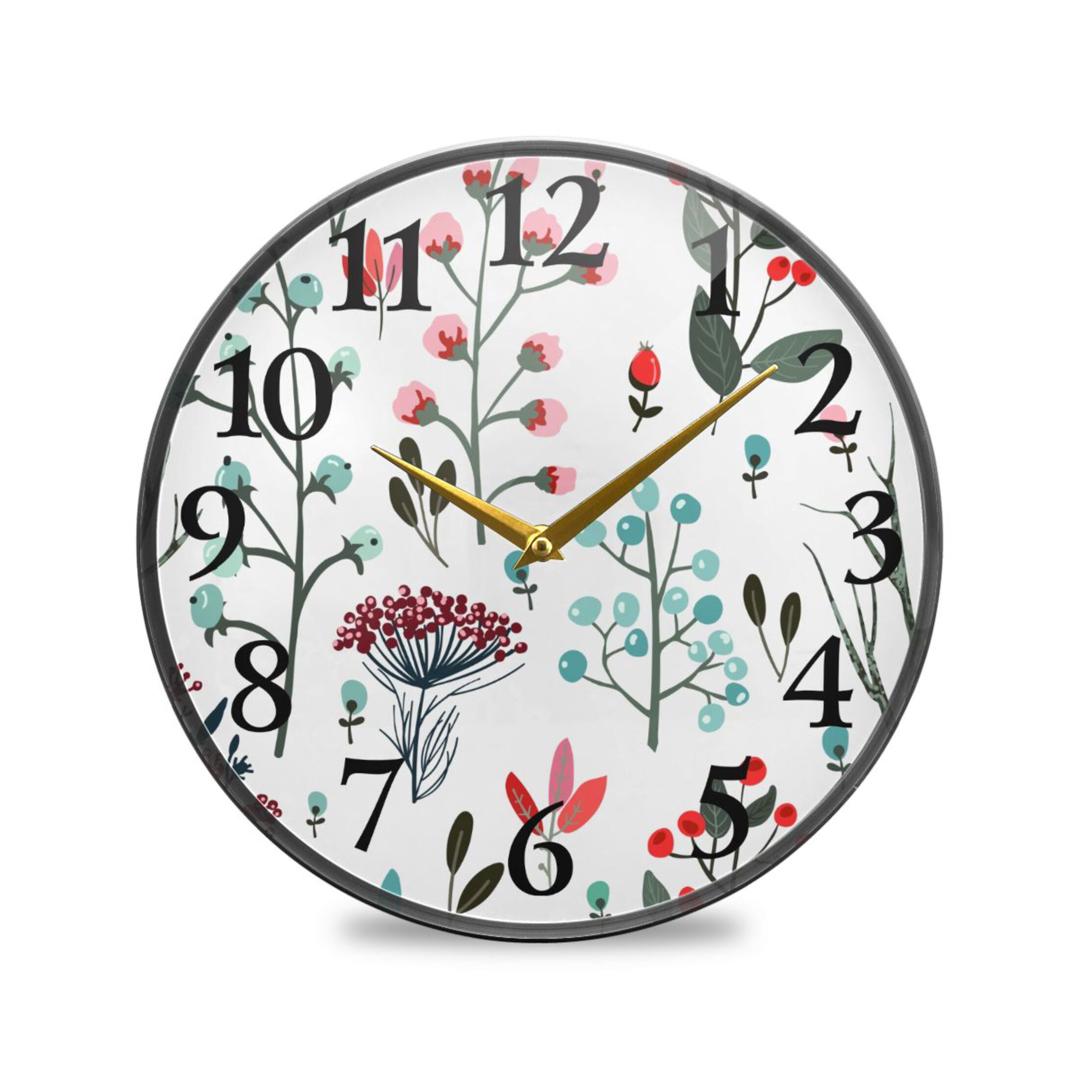 Abstract Flowers Botanical Wall Clocks Battery Operated 11.9 Inch Round ...