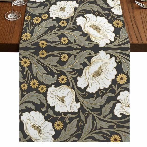 Abstract Flowers Burlap Cotton Table Runner 13x120 Inches Long, Modern ...
