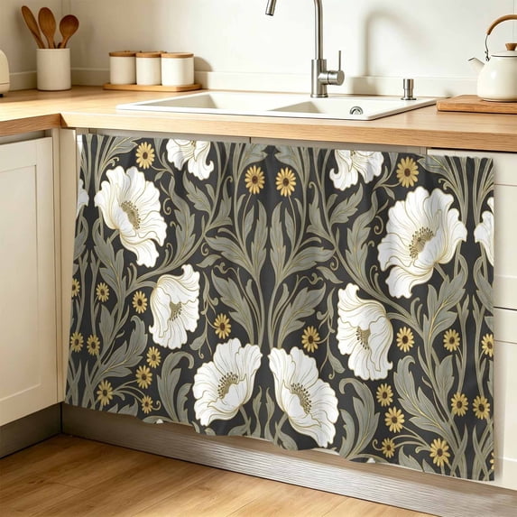 Abstract Flowers Cabinet Curtain 28"W x 51"L, Modern Farmhouse Floral ...