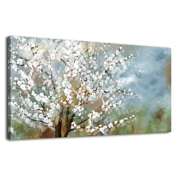 Abstract Flowers Canvas Wall Art for Bedroom Wall Decor White Blossom ...