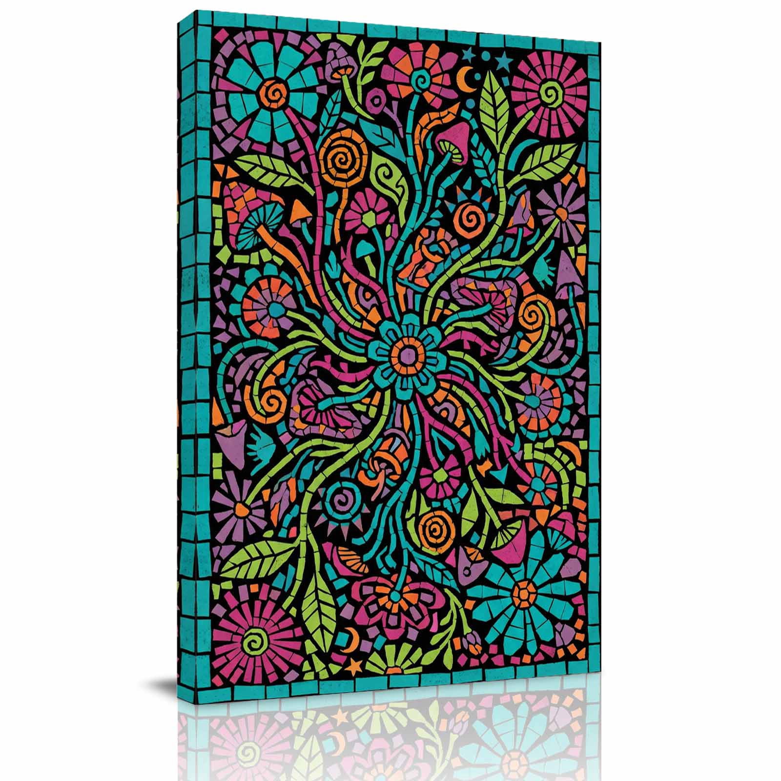 Abstract Flowers Canvas Wall Art for Living Room, Retro Abstract Blue ...