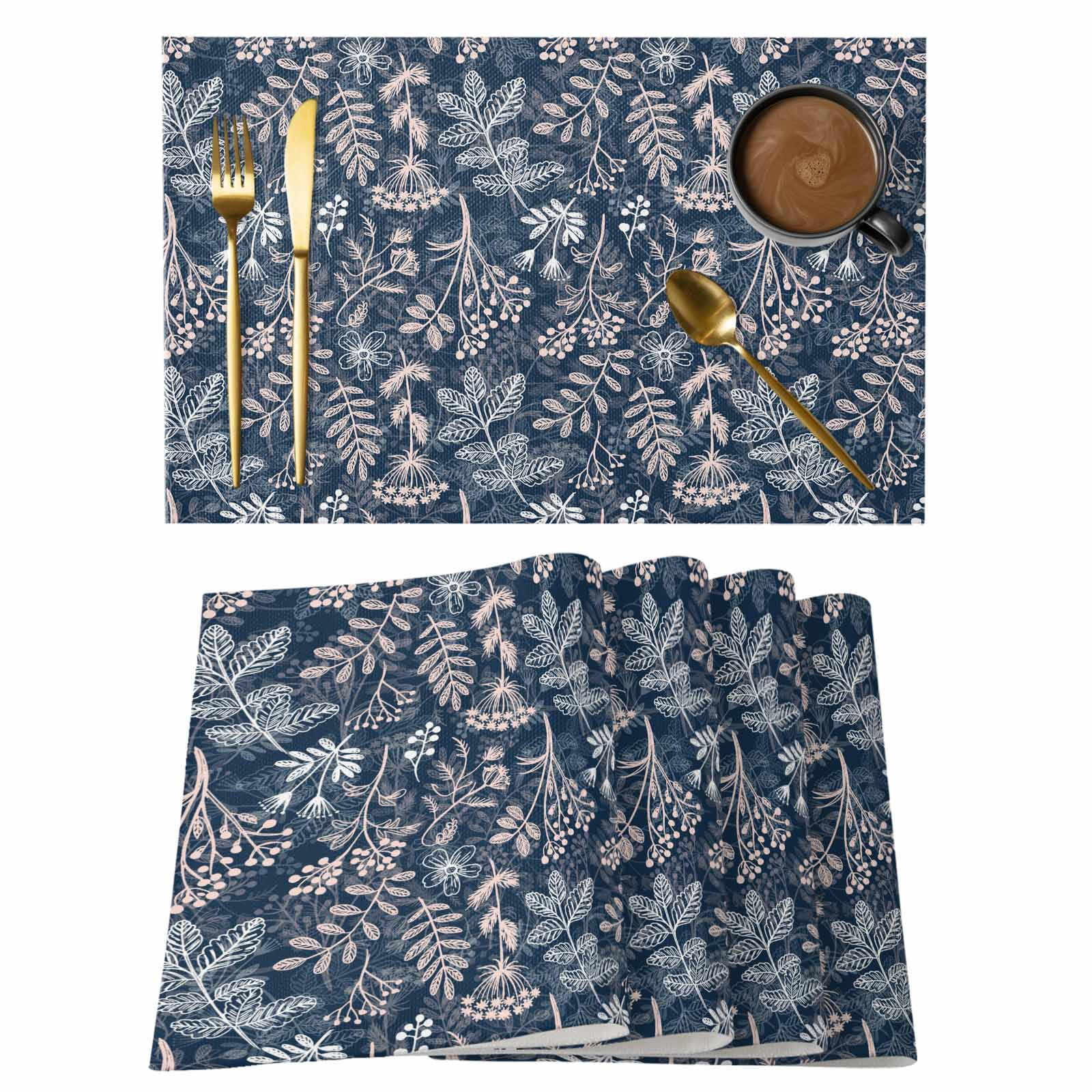 Abstract Flowers Cotton Linen Placemats Set of 1, Blue Dandelion ...