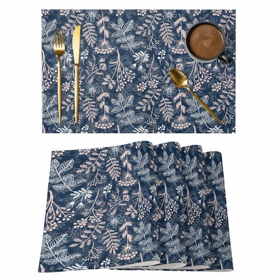 Abstract Flowers Cotton Linen Placemats Set of 1, Blue Dandelion ...