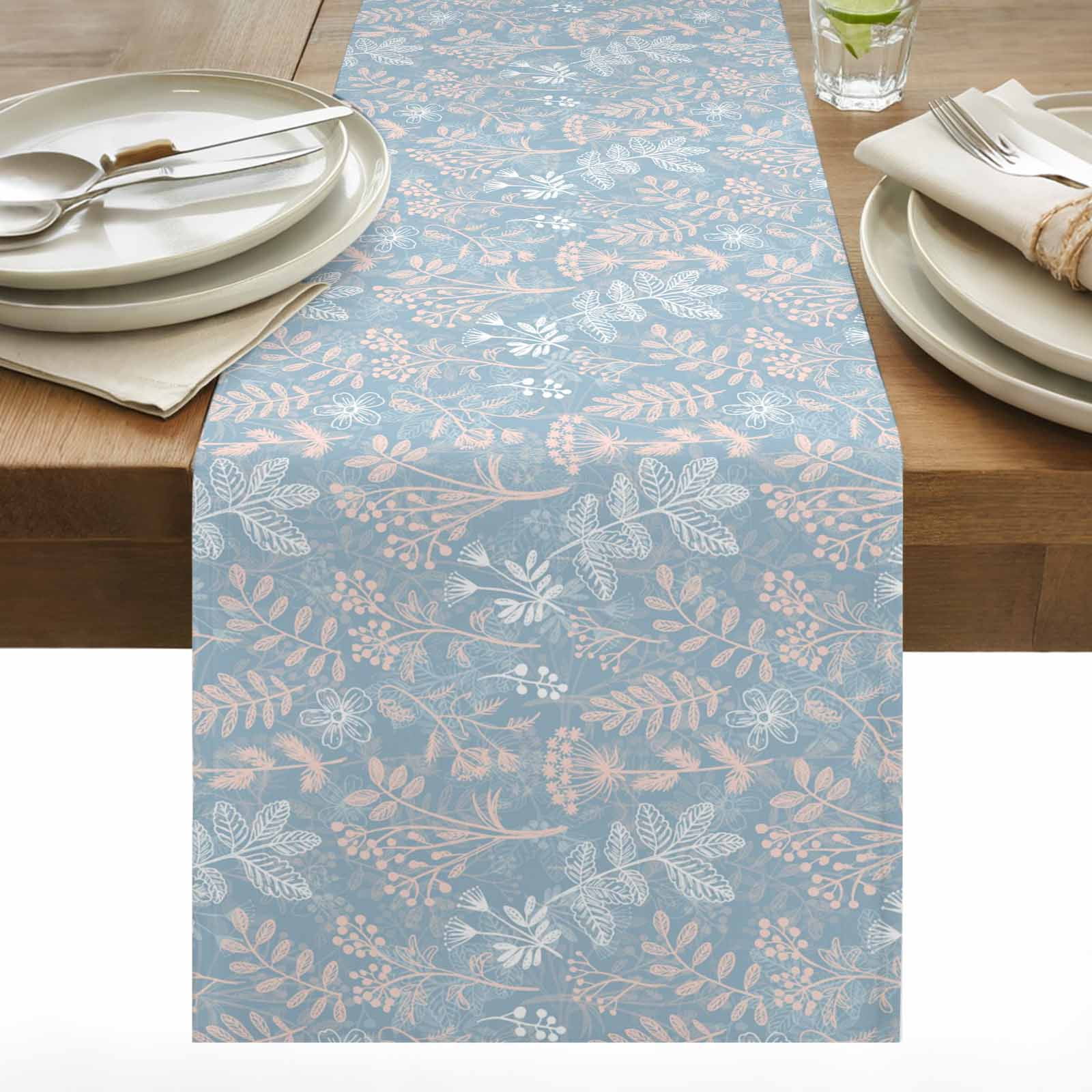 Abstract Flowers Cotton Linen Table Runner Pink Dandelion Lavender ...
