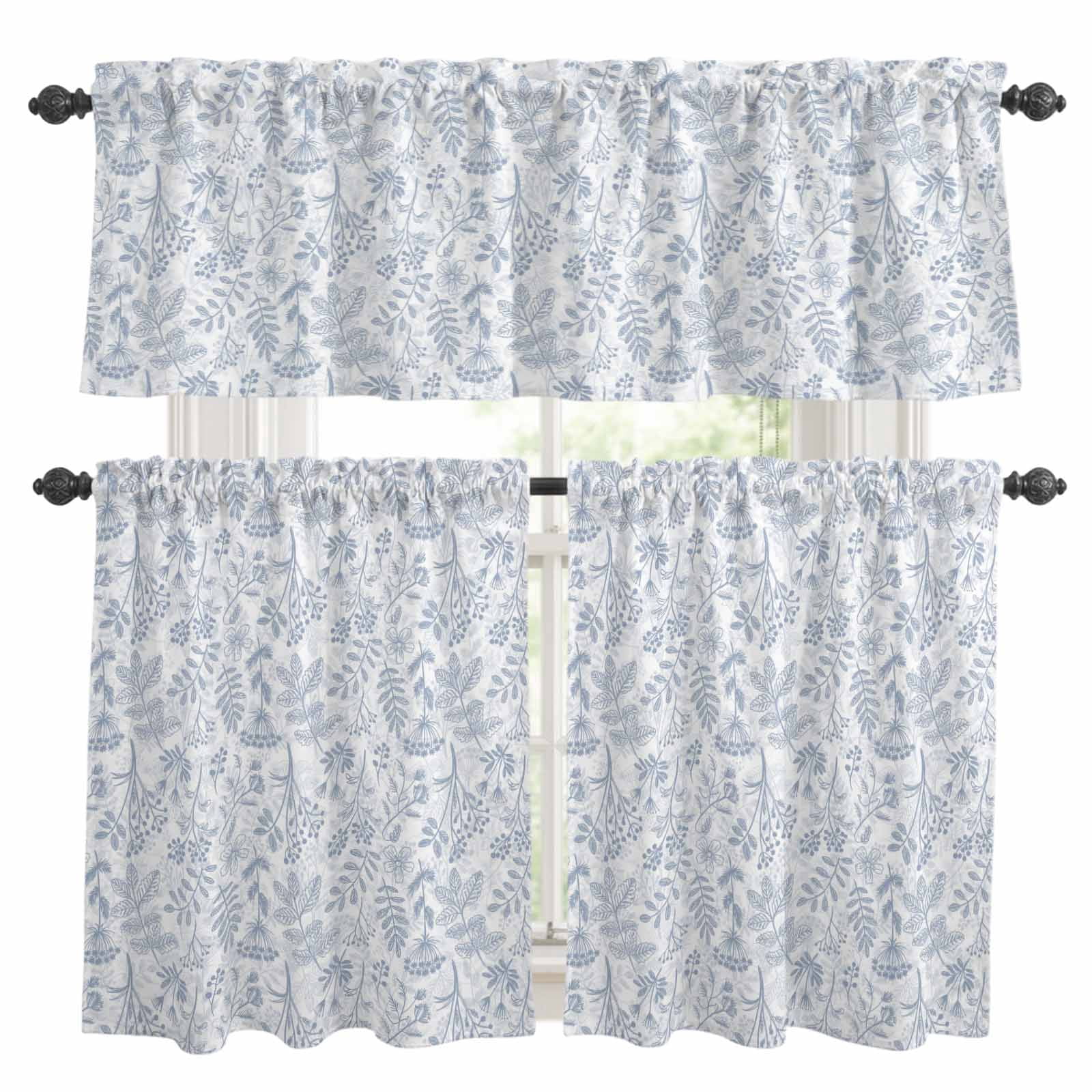 Abstract Flowers Curtain Valances Set Light Blue Dandelion Lavender ...