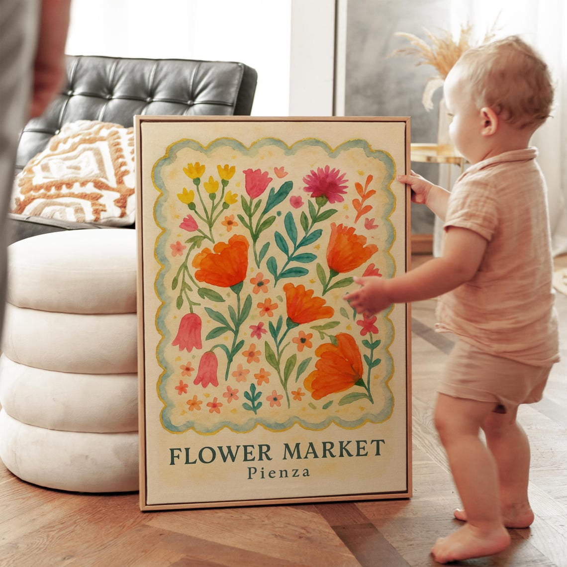 Abstract Flowers Drawing Flower Market Pienza Maximalist, Unframed ...