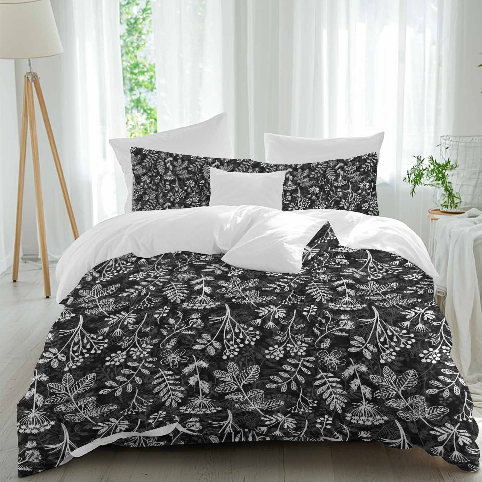 Abstract Flowers Duvet Cover Set Full Size, White Dandelion Lavender ...