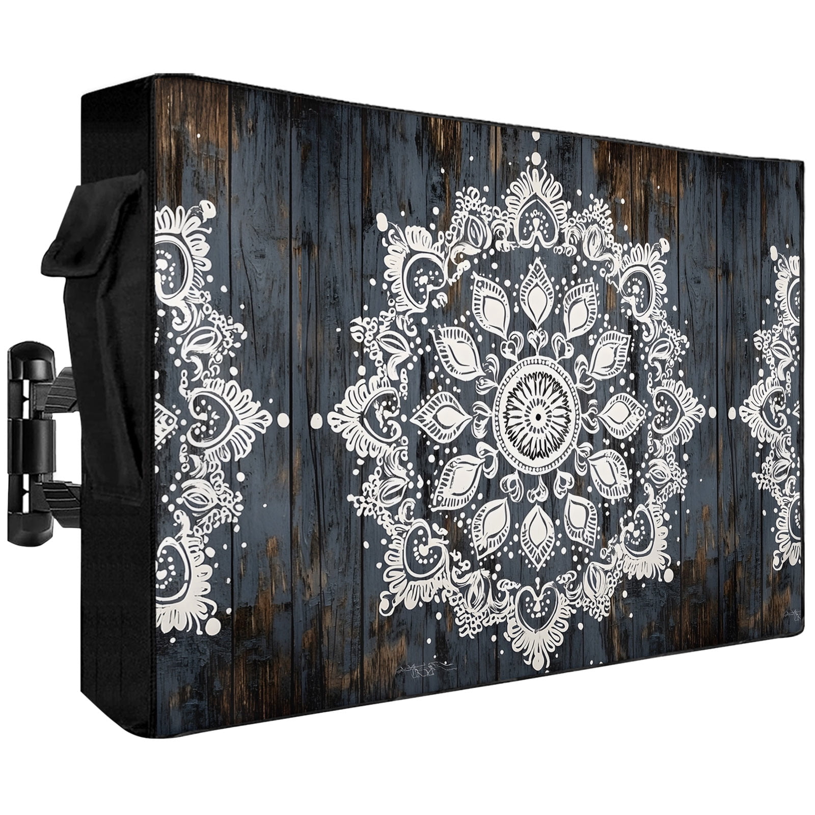 Abstract Flowers Ethnic Outdoor TV Cover 60 to 65 inch Blue Wood Grain ...
