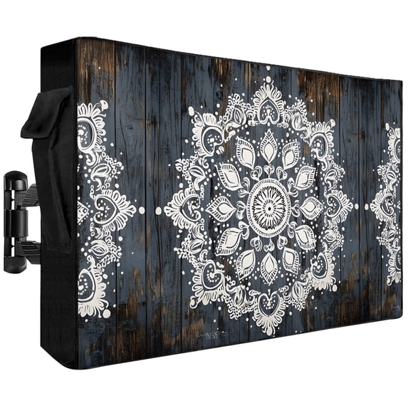 Abstract Flowers Ethnic Outdoor TV Cover 60 to 65 inch Blue Wood Grain ...