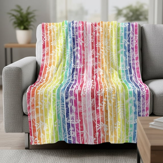 Abstract Flowers Fleece Throw Blanket White Dandelion Lavender Floral ...