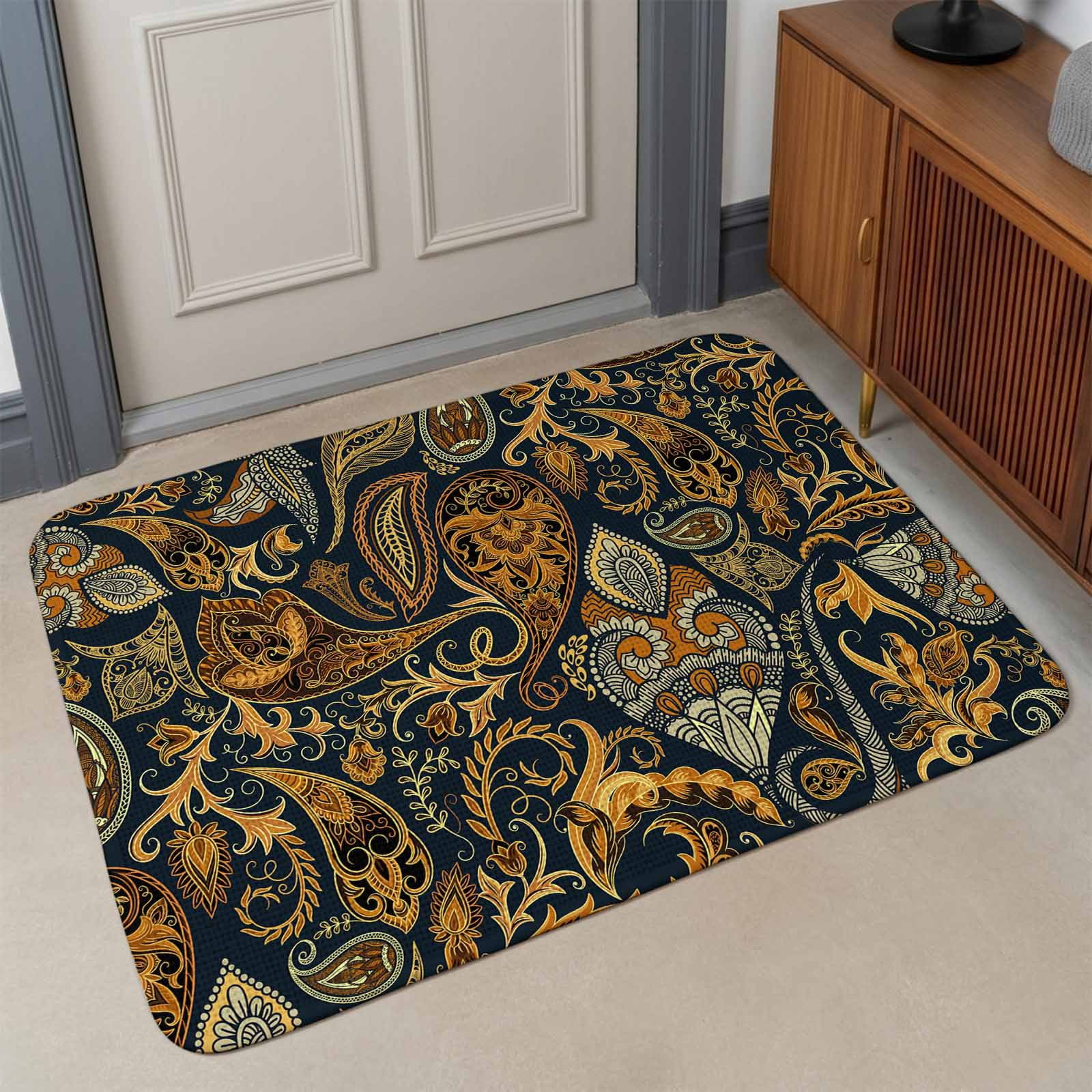 Abstract Flowers Front Door Mat Indoor Entrance, Retro Paisley Floral ...
