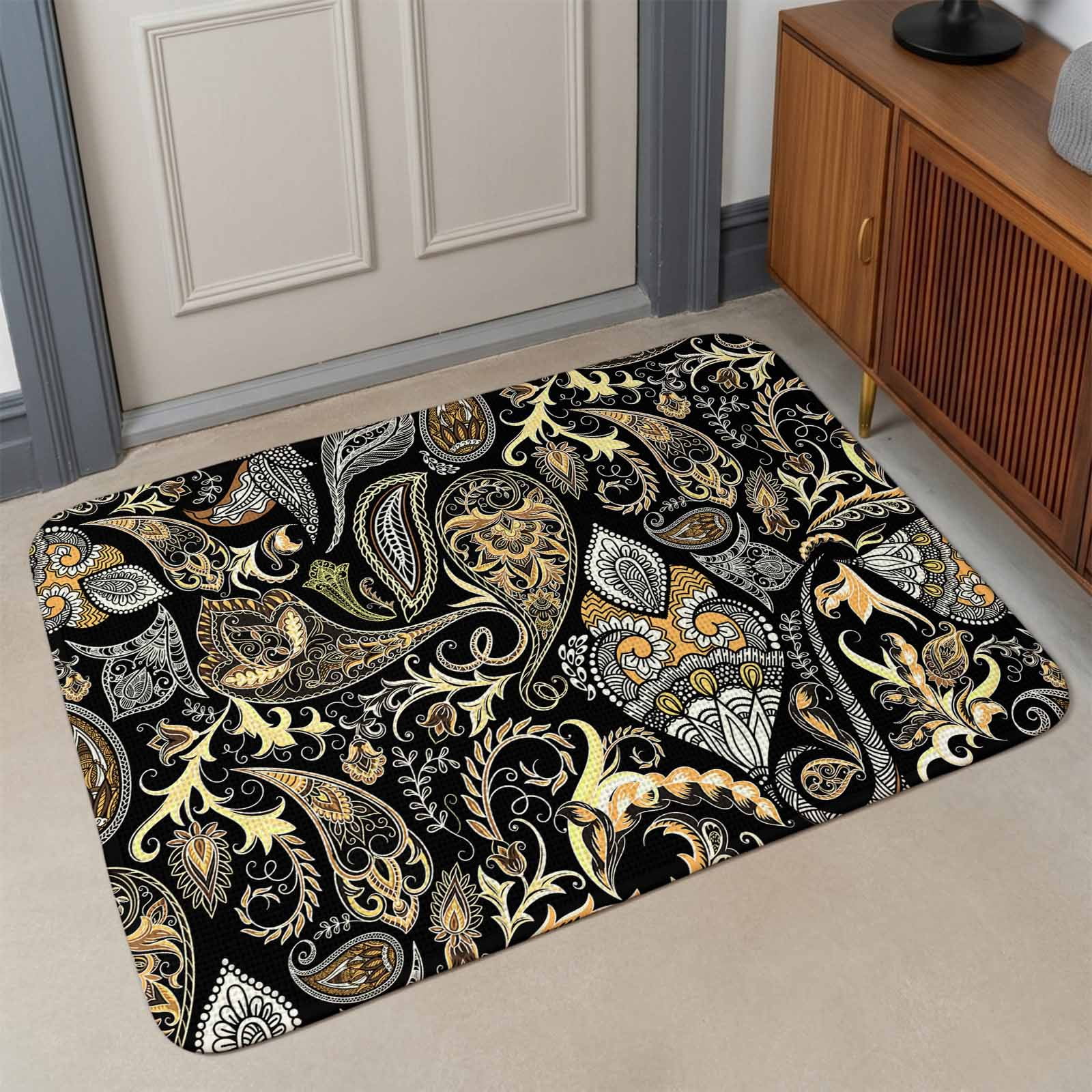 Abstract Flowers Front Door Mat Indoor Entrance, Retro Paisley Floral ...