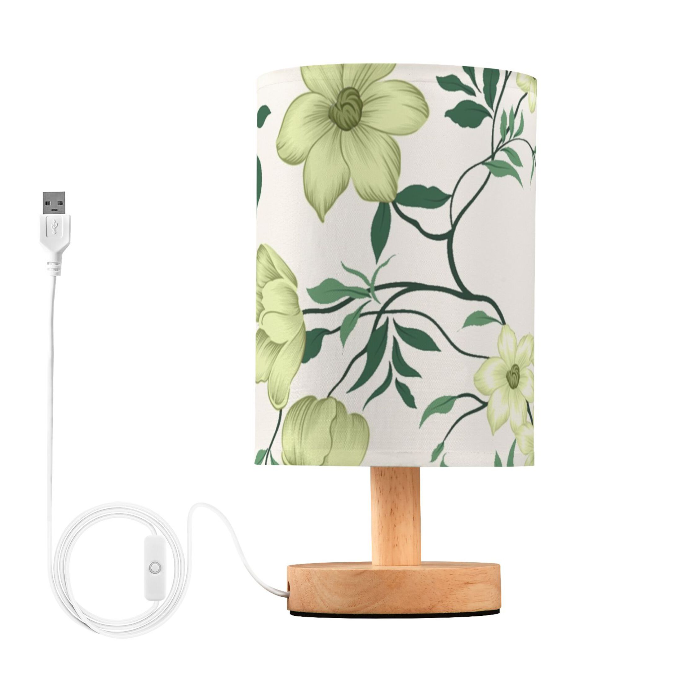 Abstract Flowers Green Floral Bedside Table Lamp LED Warm Lights with ...