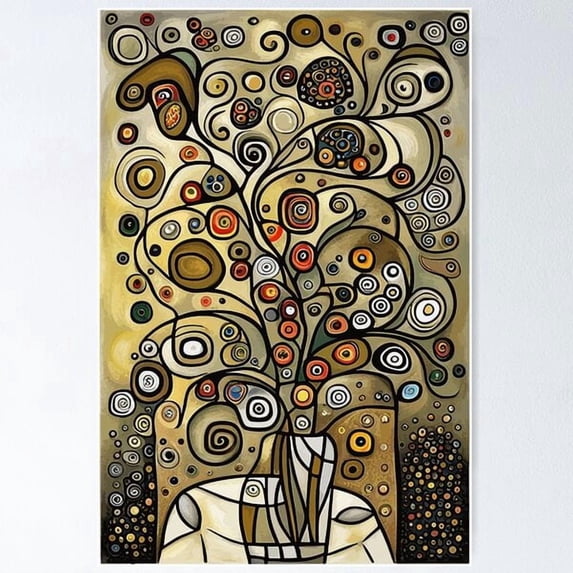 Abstract Flowers In A Metallic Vase Still Life Painting Poster , Poster ...