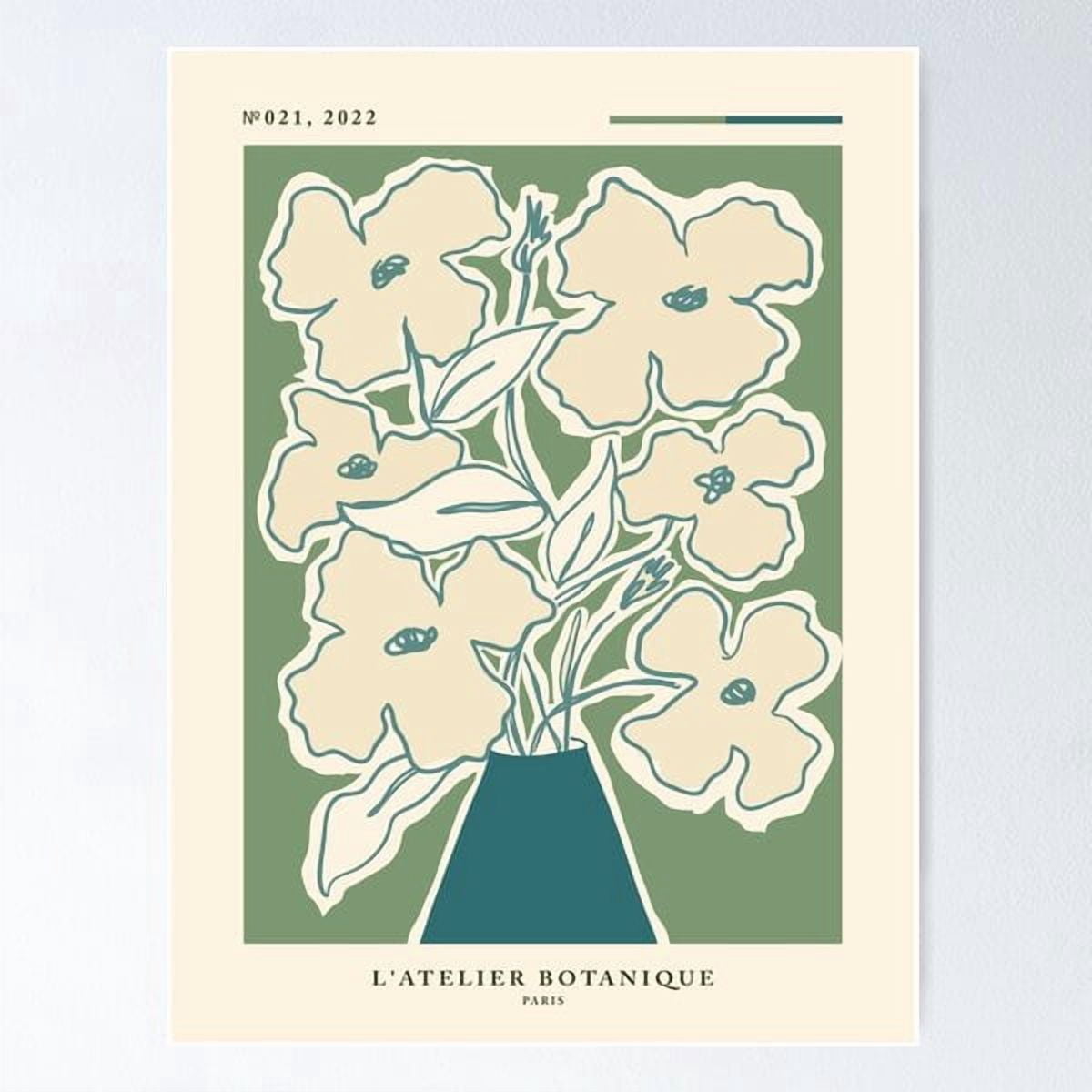 Abstract Flowers In A Vase Sage Green Flower Market Paris Retro Poster ...