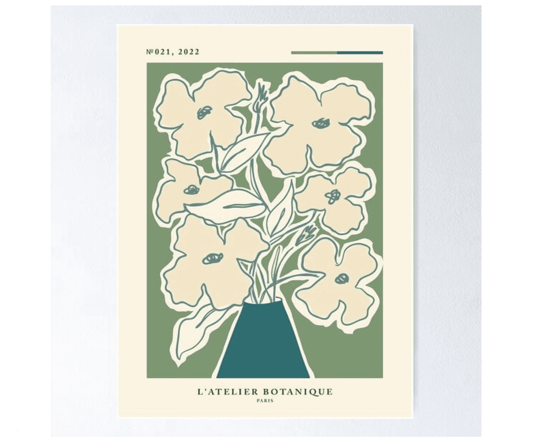 Abstract Flowers In A Vase Sage Green Flower Market Paris Retro Poster ...
