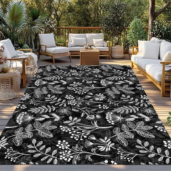 Abstract Flowers Indoor Outdoor Rugs 5x7 Ft, White Dandelion Lavender ...